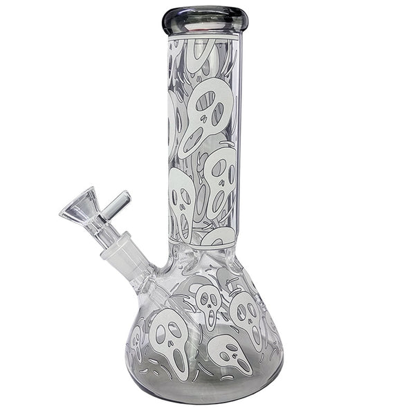 Glass beaker bong with glow-in-the-dark Ghost mask - Puff.co.za